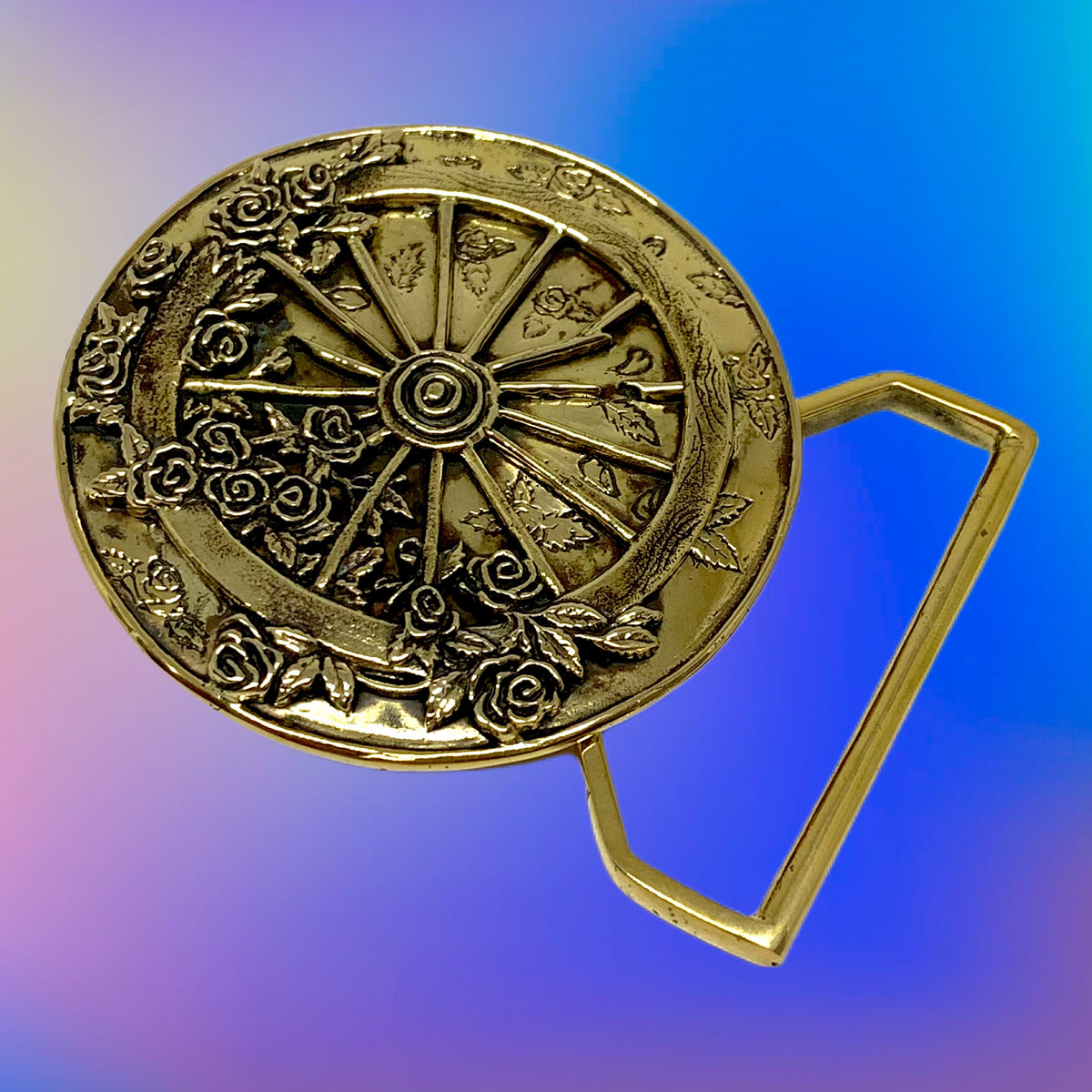 100mics Limited Edition The Wheel Buckle Cast in Yellow Brass – 100MICS